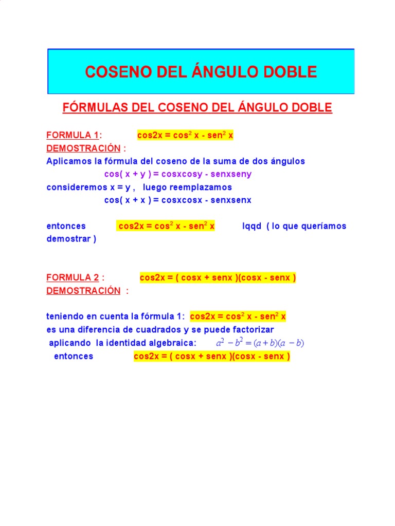 Cos Del Ángulo Doble | PDF | Factorización | Geometría triangular
