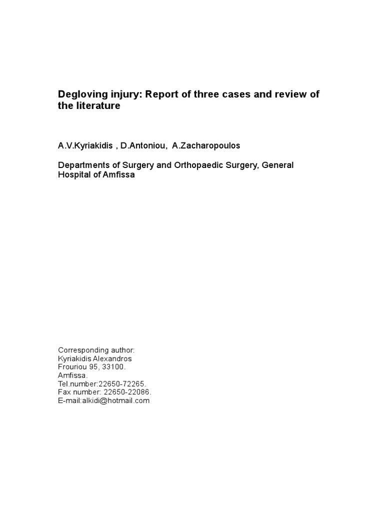 Degloving Injury: Report of Three Cases and Review of The Literature ...