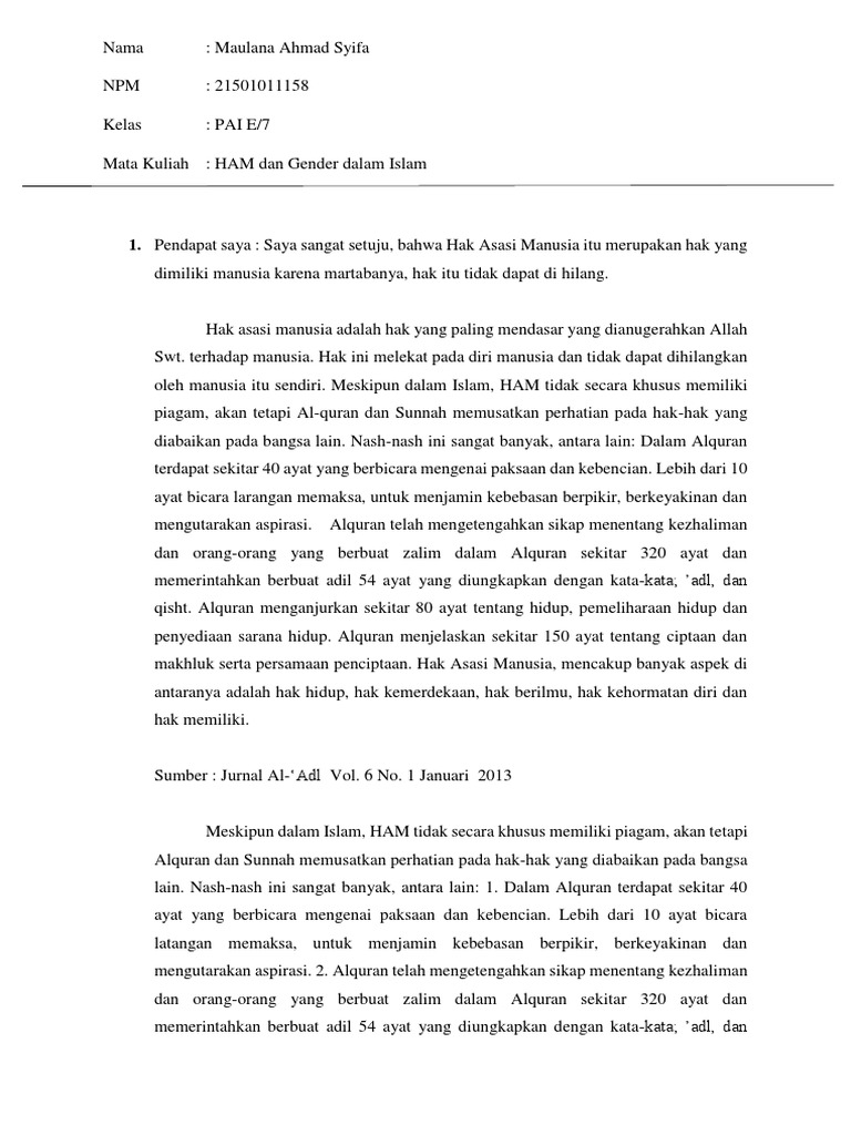 HAM dalam Islam: Pendidikan dan Implementasi | PDF