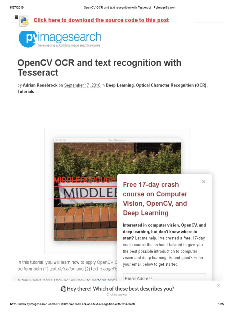 Opencv Ocr And Text Recognition With Tesseract Pyimagesearch Pdf