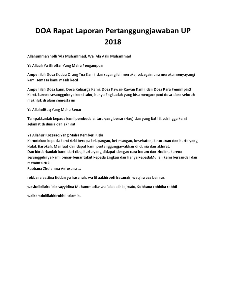 DOA Rapat Laporan Pertanggungjawaban UP 2018 | PDF