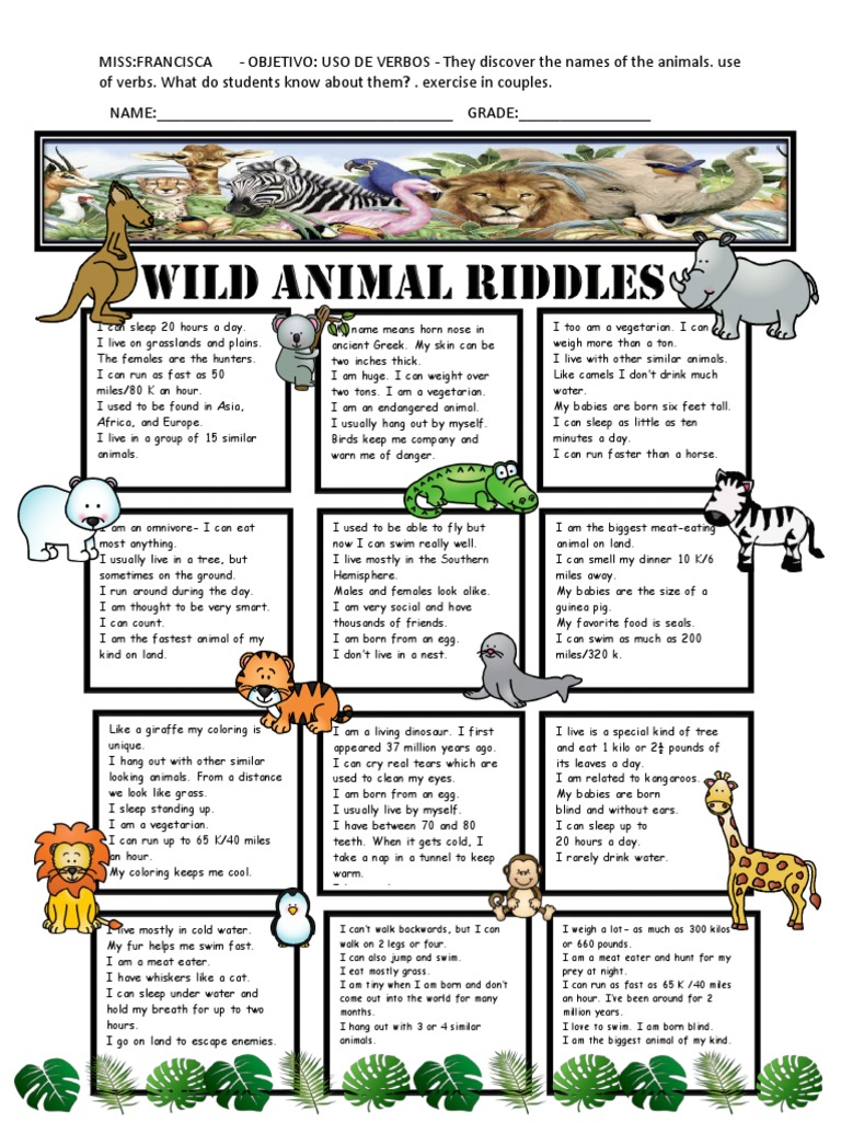 5 - AÑO - Wild-Animal-Riddles-Key-Fun-Activities-Games-Games ...