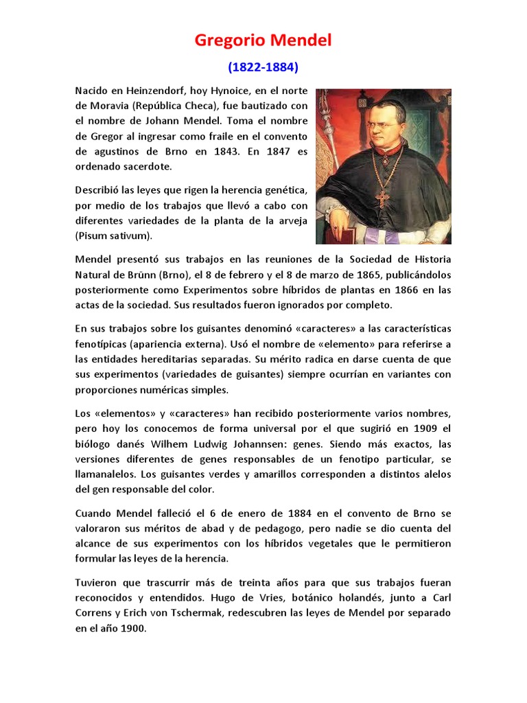Biografia Gregorio Mendel | PDF