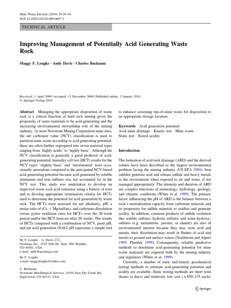 Improving Management of Potentially Acid Generating Waste Rock | PDF ...