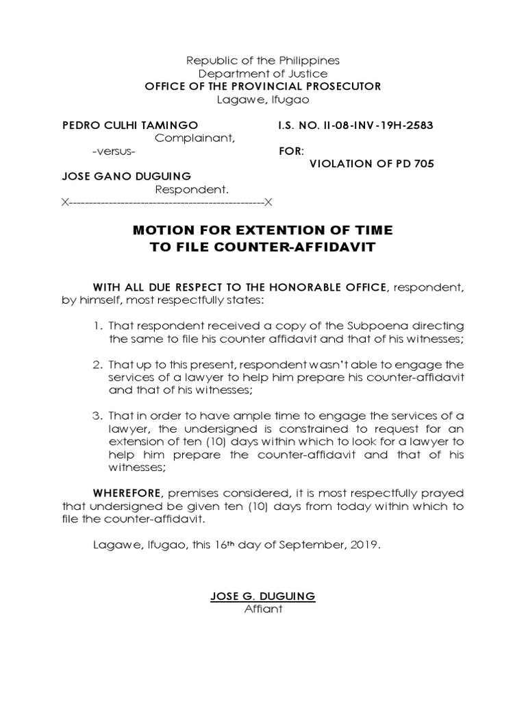 Motion For Extention of Time To File Counter-Affidavit | PDF