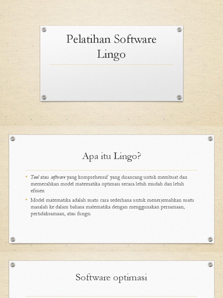 Pelatihan Software Lingo untuk Optimasi | PDF | Teknologi & Rekayasa