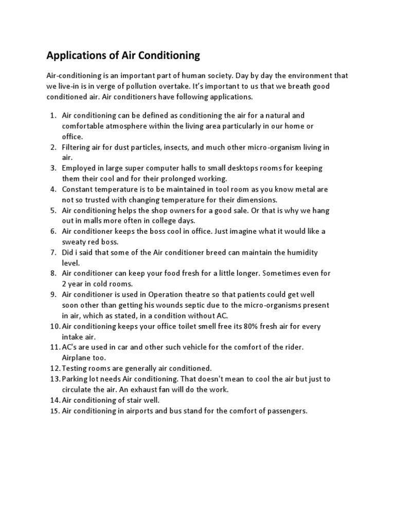 Applications of Air Conditioning | PDF | Air Conditioning | Hvac