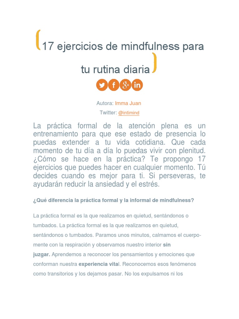 17 Ejercicios De Mindfulness Para Tu Rutina Diaria Pdf Meditación