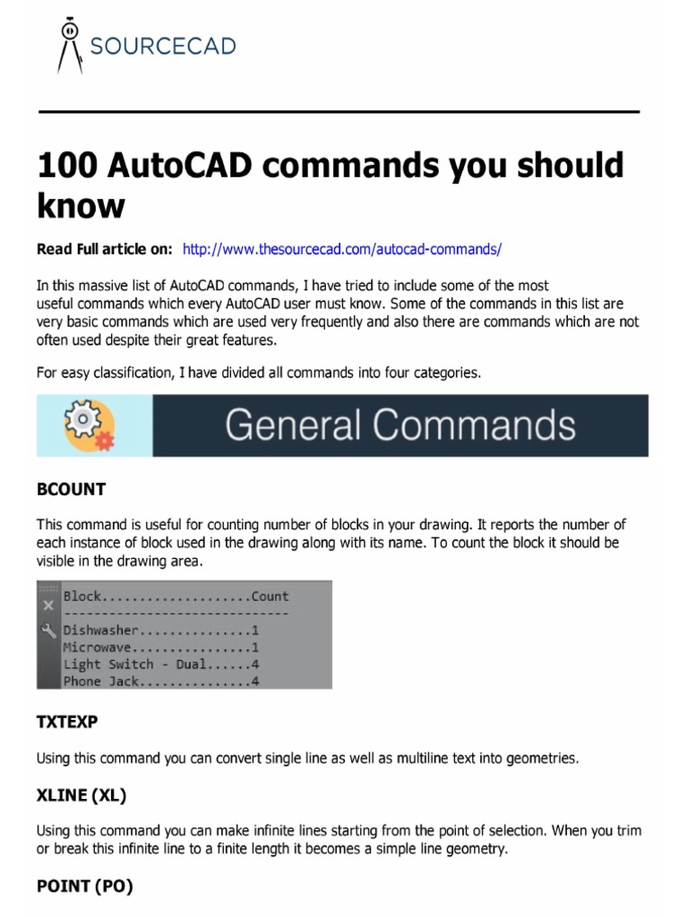 100 Autocad Commands PDF | PDF
