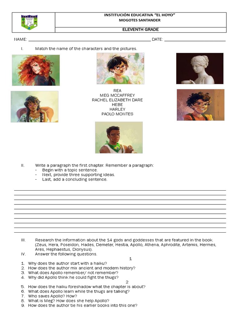 Worksheet The Hidden Oracle | Download Free PDF | Apollo | Hera