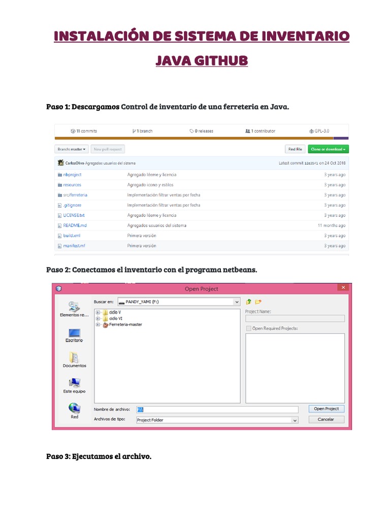 Instalación de Sistema de Inventario Java Github: Paso 1: Descargamos | PDF
