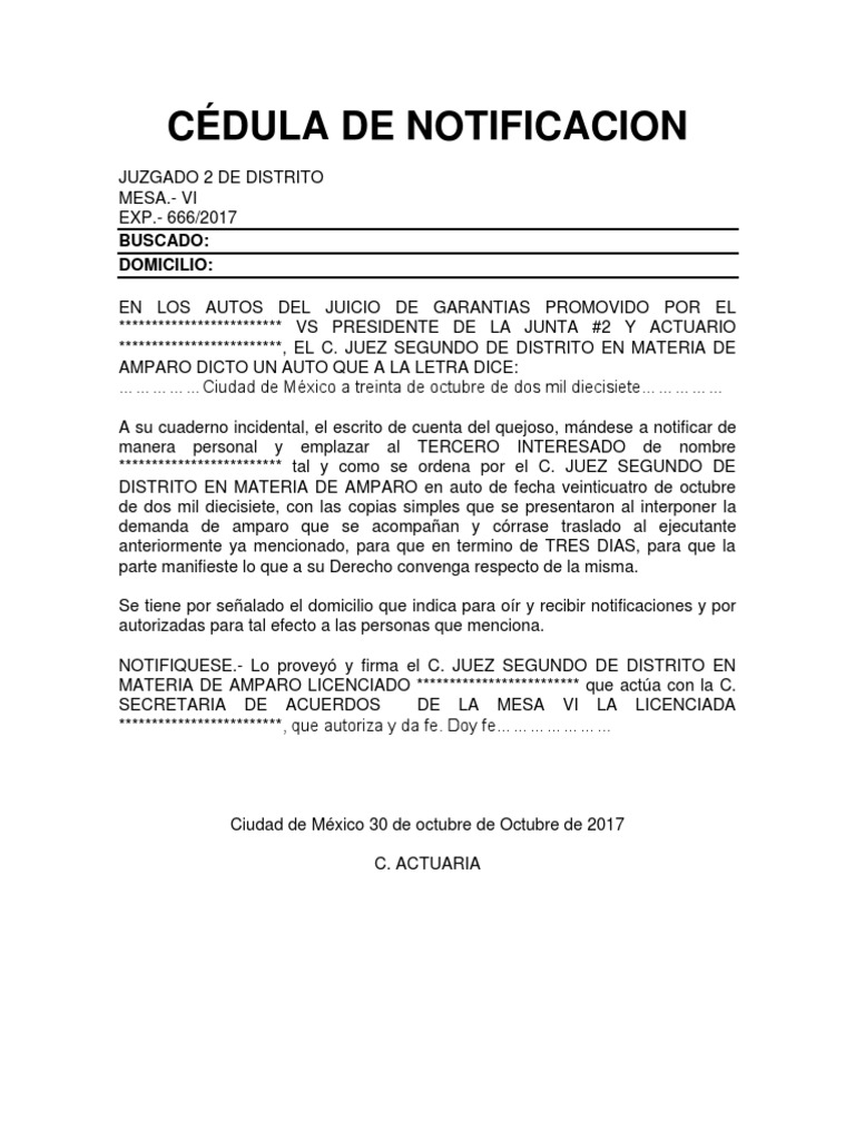 Cedula de Notificacion | PDF