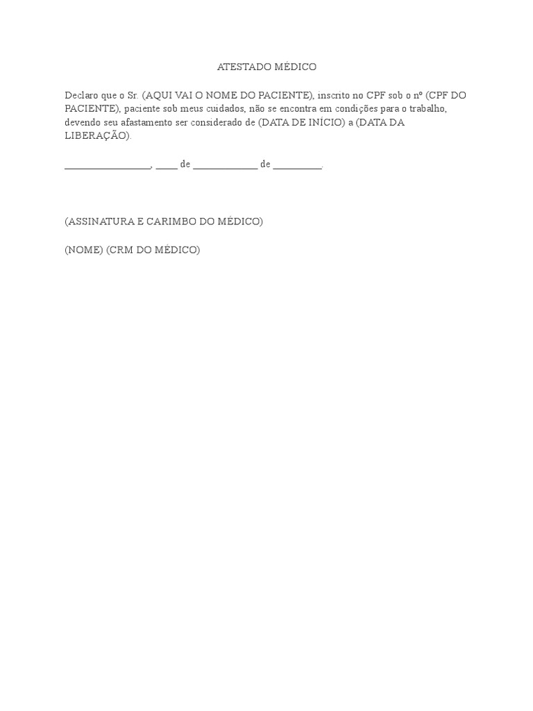 Modelo de Atestado Médico para Afastamento | PDF