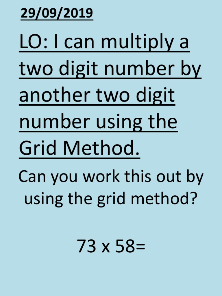 Tu X Tu Grid Method | PDF | Multiplication | Arithmetic