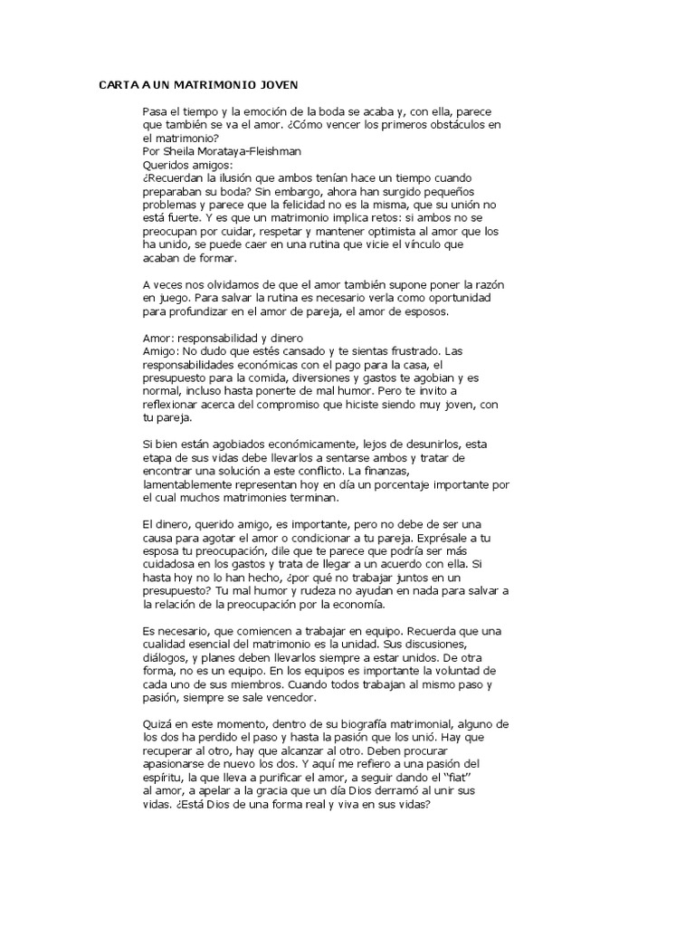 CARTA A UN MATRIMONIO JOVEN.doc | Amor | Oración