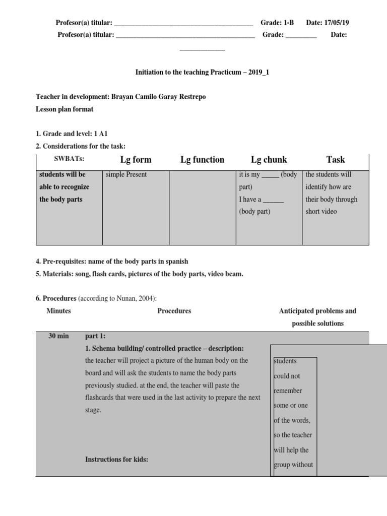 LG Form LG Function LG Chunk Task | PDF | Lesson Plan | Teaching