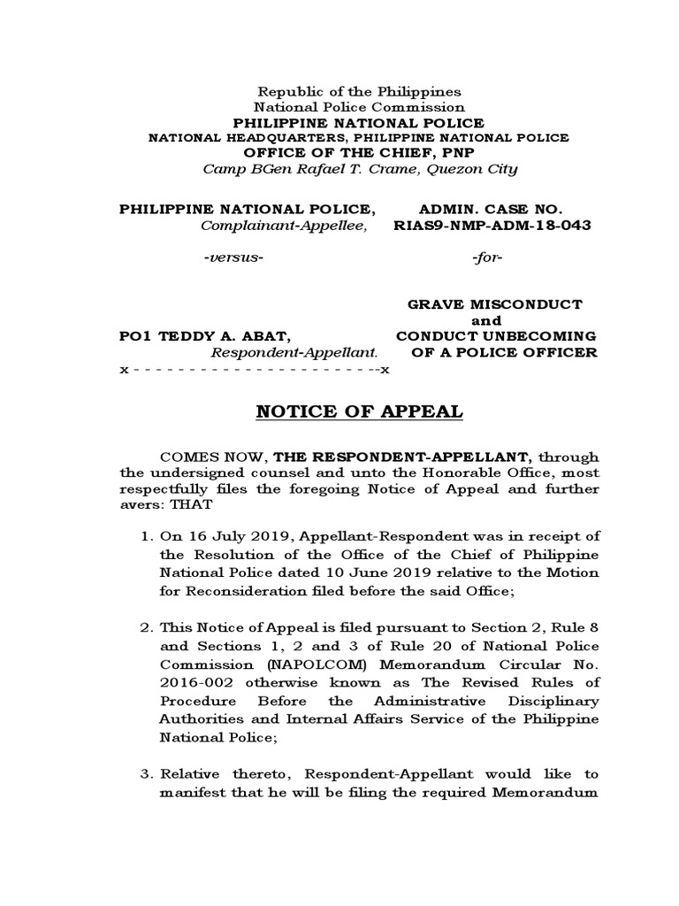 Notice of Appeal - Sample | PDF | Government Information | Justice