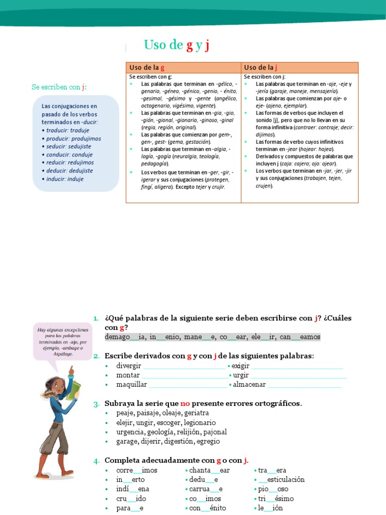 Uso de G y J en Ortografía | PDF | Mecánica del lenguaje | Morfología ...