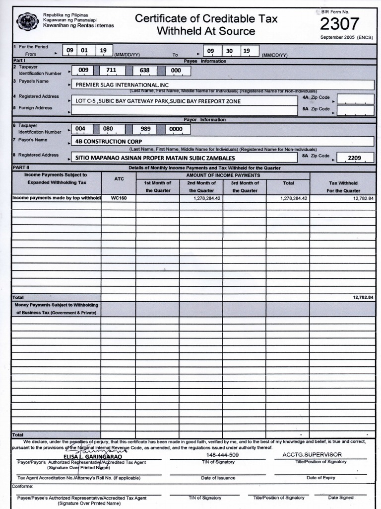 Withholding Certificate for Income Payments Made by Premier Slab ...