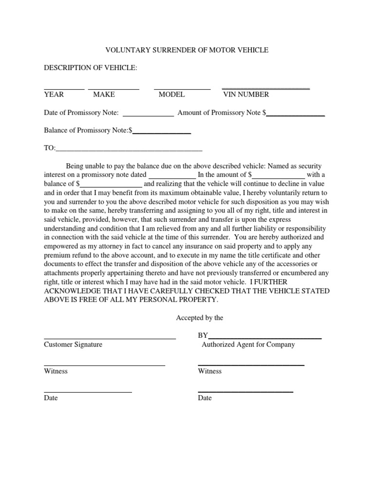 Voluntary Surrender of Vehicle | PDF | Law