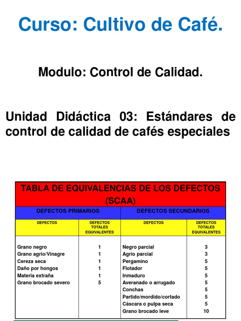 Tabla de Defectos del Café SCAA | PDF | café | Bebidas