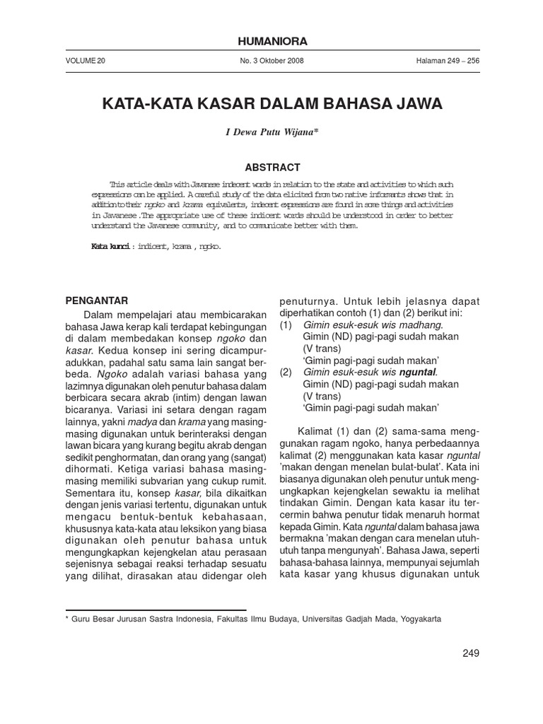 ID Kata Kata Kasar Dalam Bahasa Jawa PDF | PDF