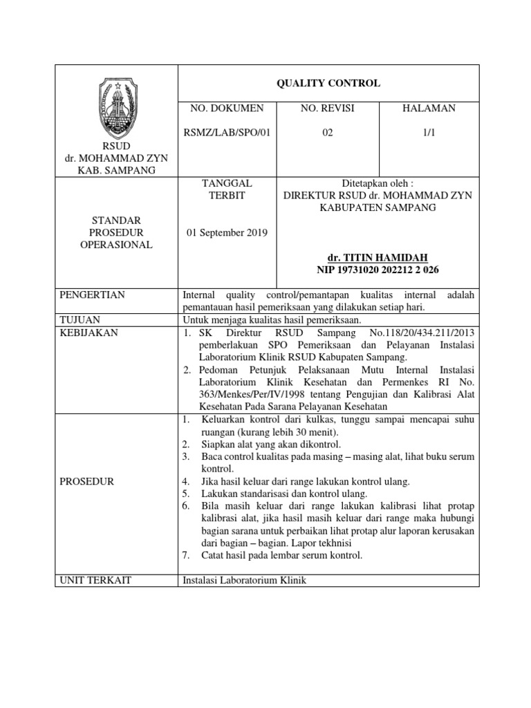 Sop Quality Control | PDF