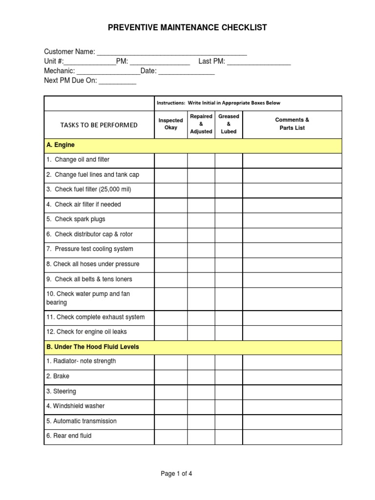 Preventive Maintenance Check Sheet | PDF | Elevator | Tire