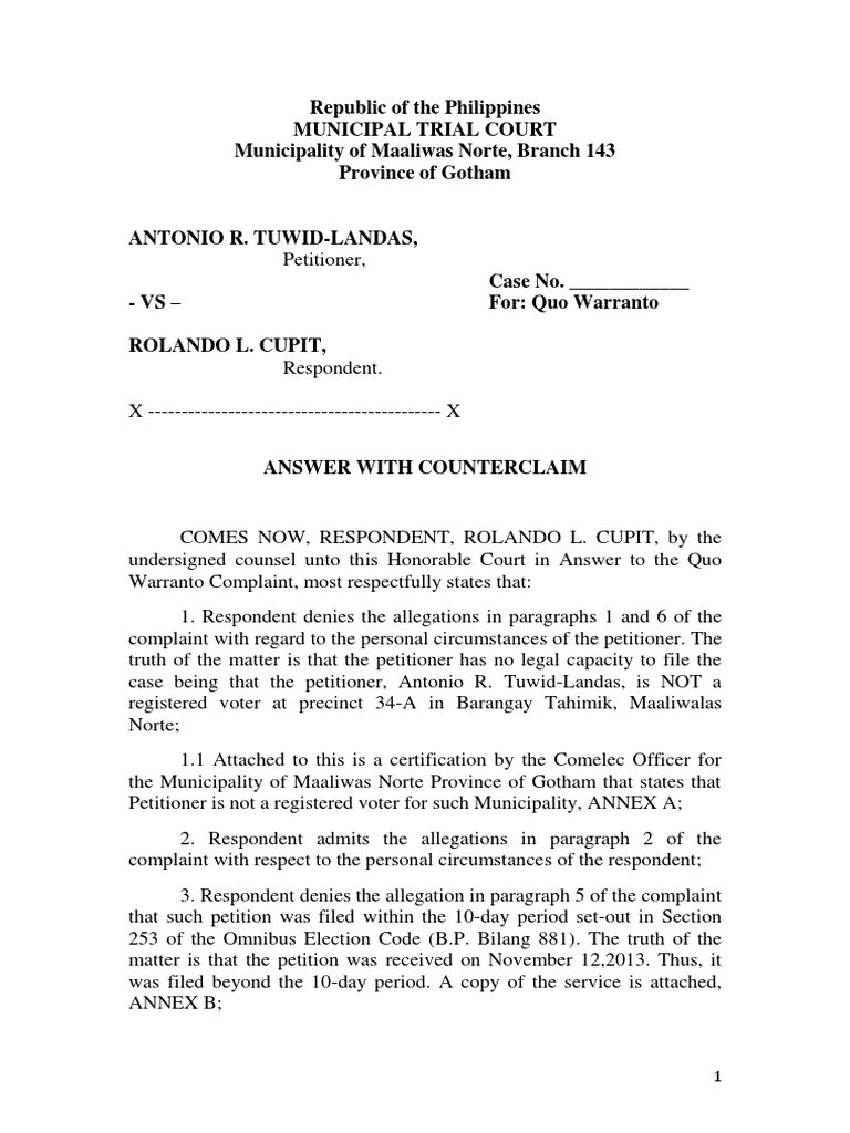 Answer - Pleading | PDF | Complaint | Lawsuit