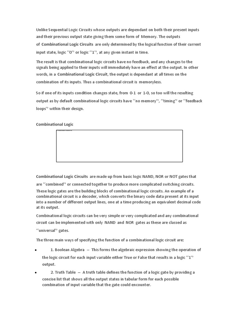 Combinational Logic Circuit | PDF | Logic Gate | Switch