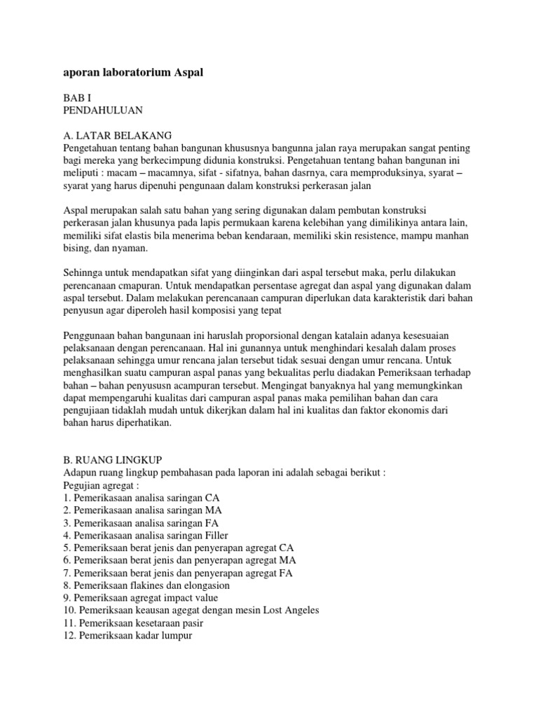 Contoh Laporan Laboratorium Aspal | PDF