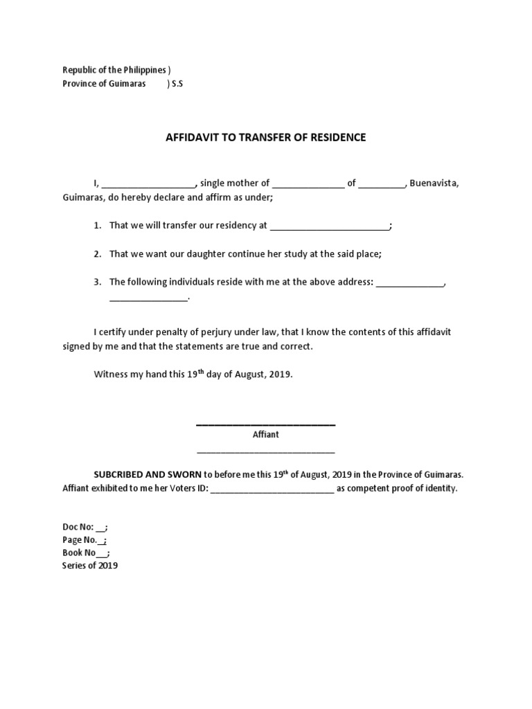Affidavit Transfer Residence Blank | PDF