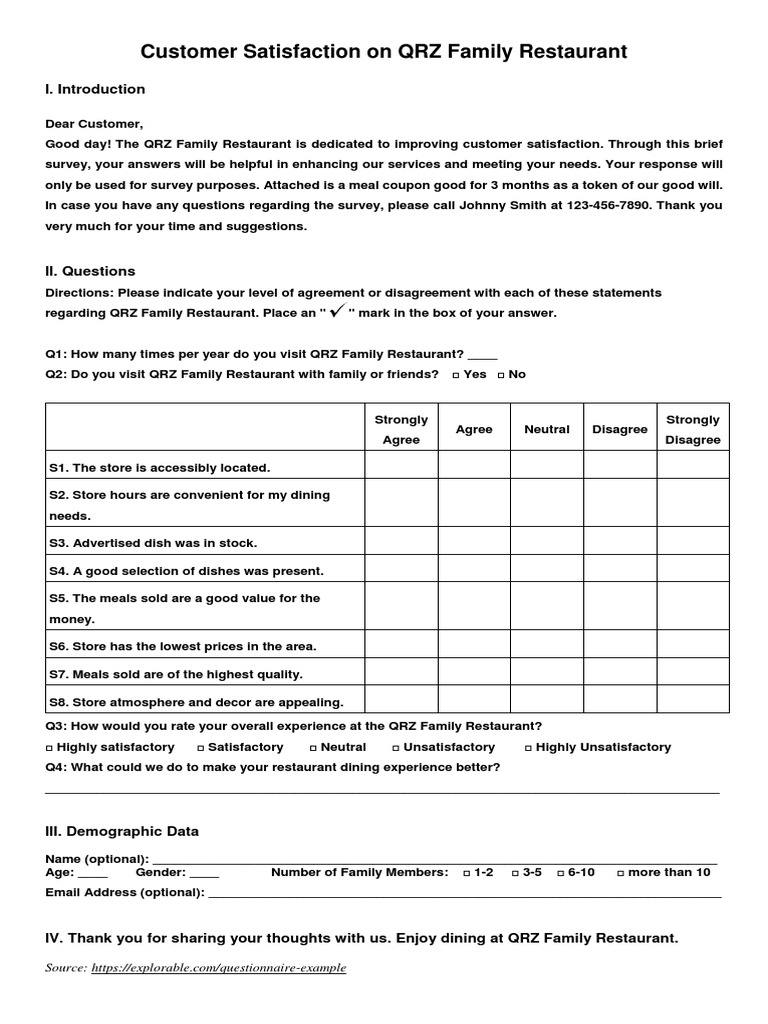 Sample Questionnaire | PDF