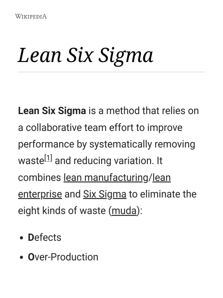 Lean Six Sigma - Wikipedia | PDF | Lean Manufacturing | Business ...