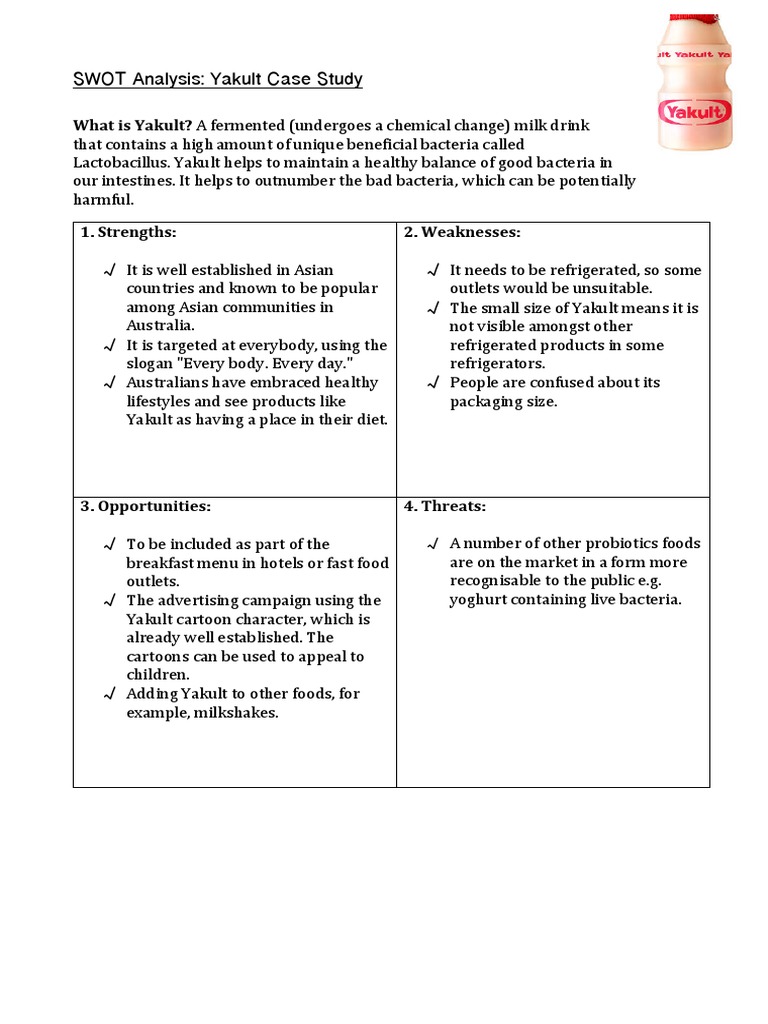 SWOT Analysis: Yakult Case Study What Is Yakult? A Fermented (Undergoes ...