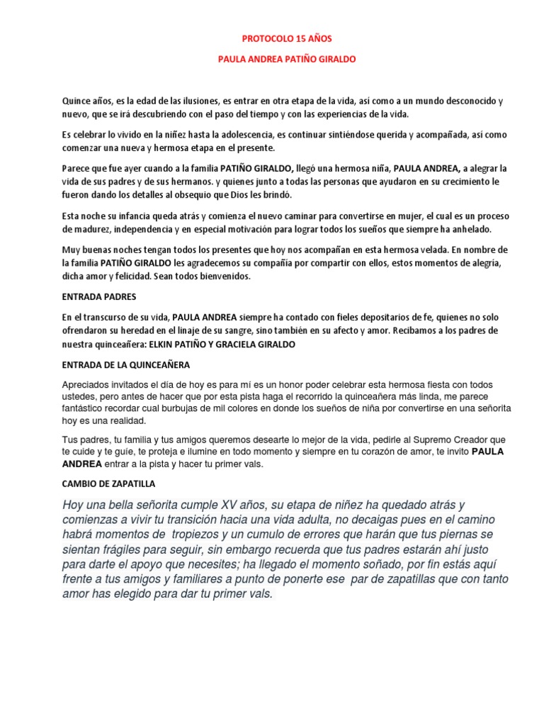 Protocolo 15 Años | PDF | Infancia | Amor