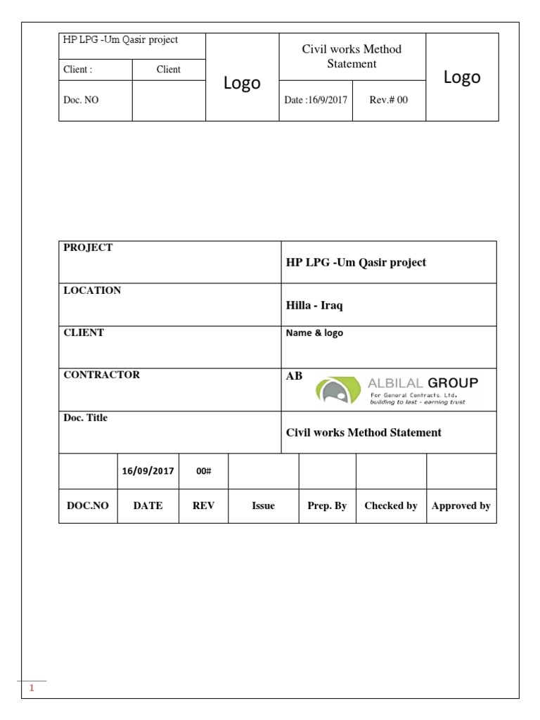 Civil Work Method Statement | PDF | Concrete | Pipe (Fluid Conveyance)