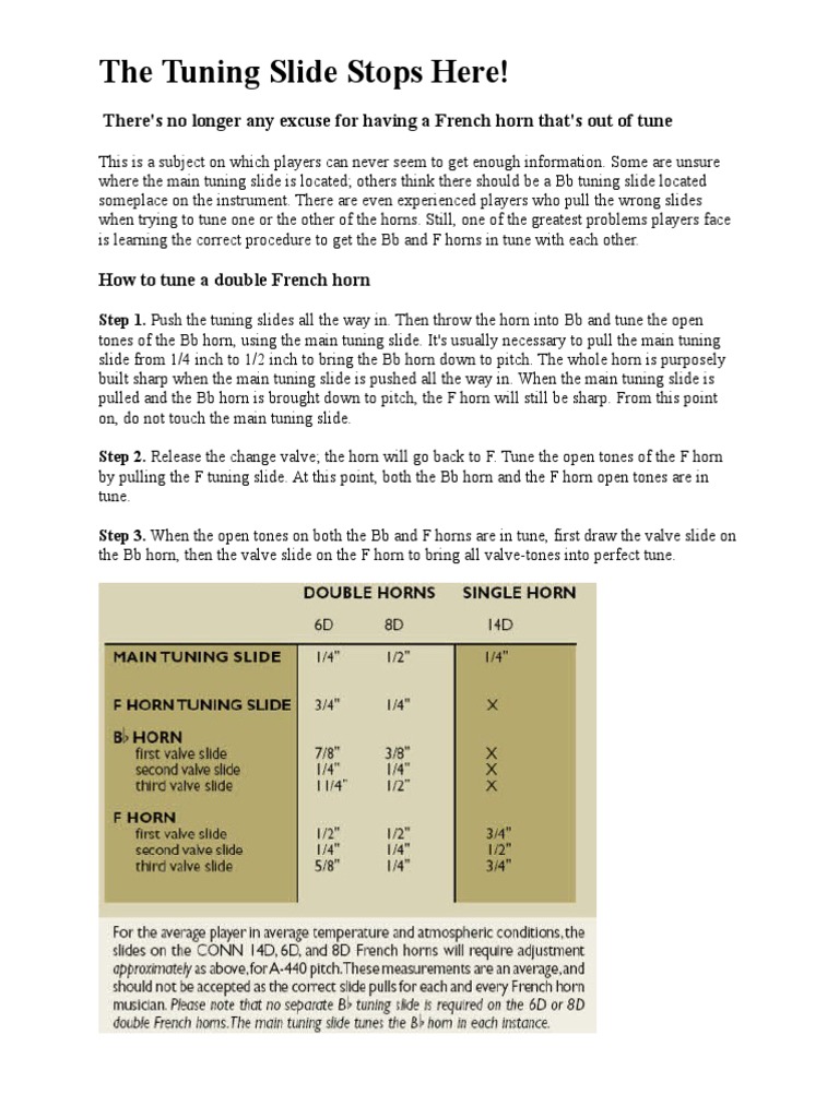Tuning Guide for Double French Horn | PDF