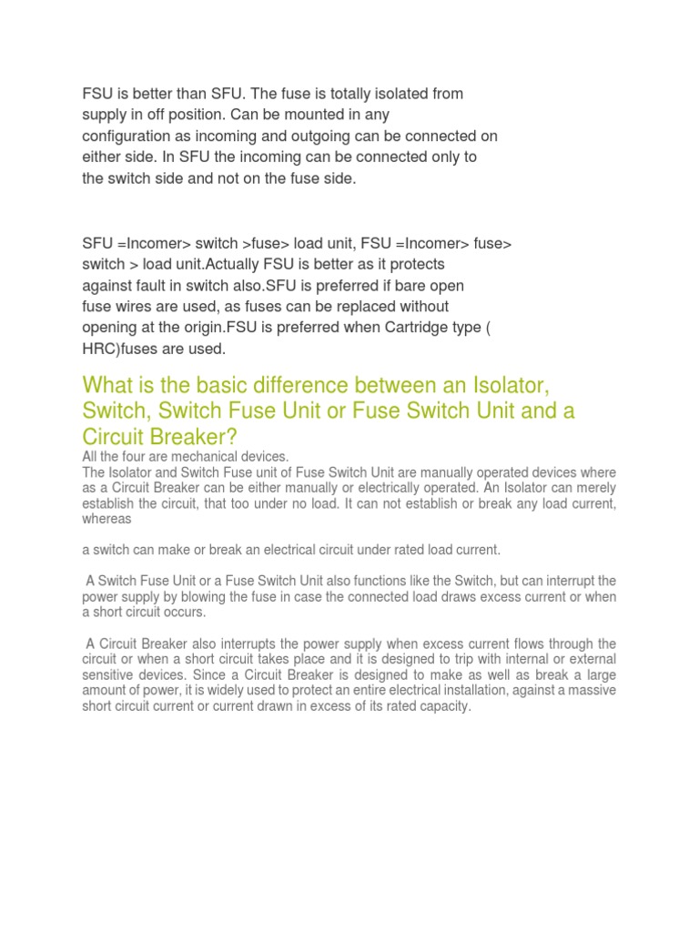 What Is The Basic Difference Between An Isolator, Switch, Switch Fuse ...