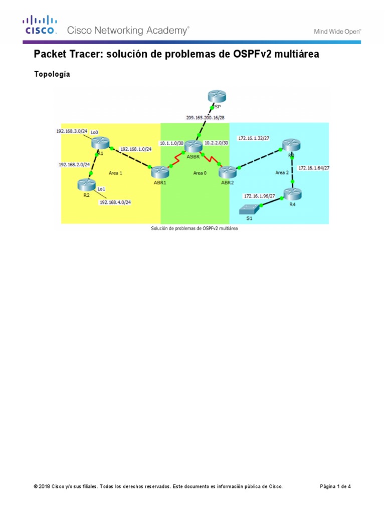 10.2.4.3 Packet Tracer - Troubleshoot Multiarea OSPFv2 | PDF ...