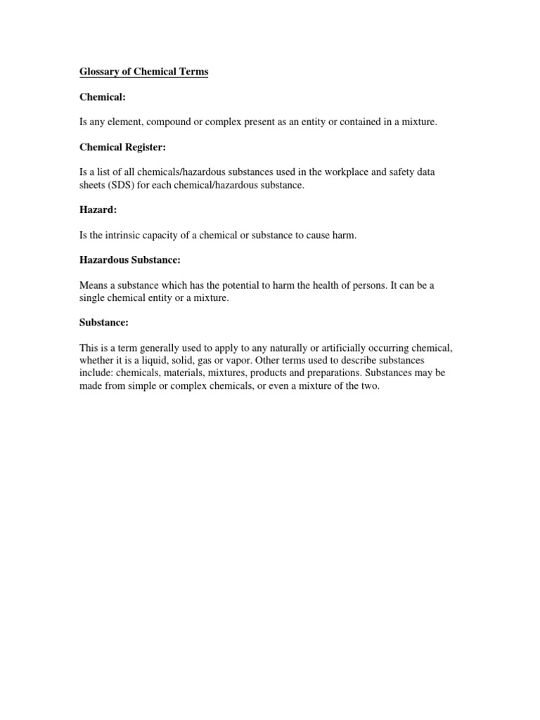 Glossary of Chemical Terms Chemical | PDF | Chemical Substances | Chemistry