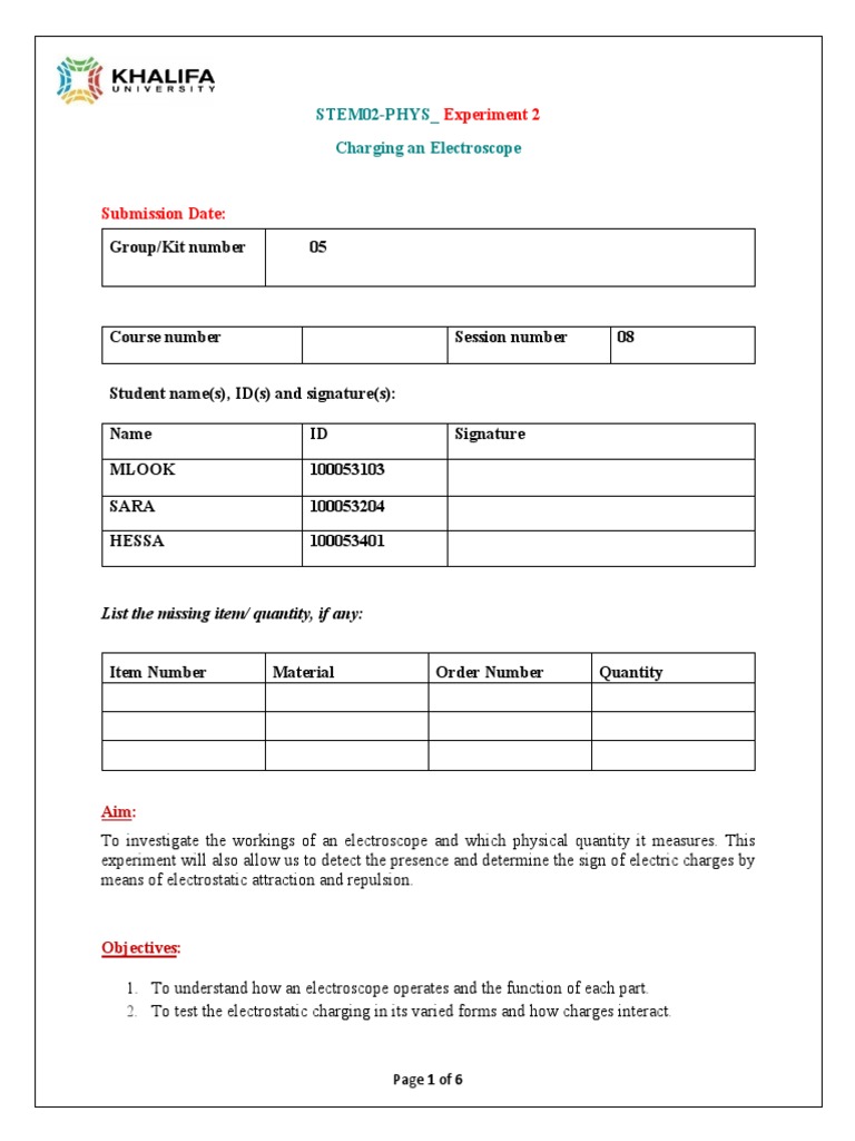 Electroscope Charging Experiment Report | PDF | Electromagnetism | Force