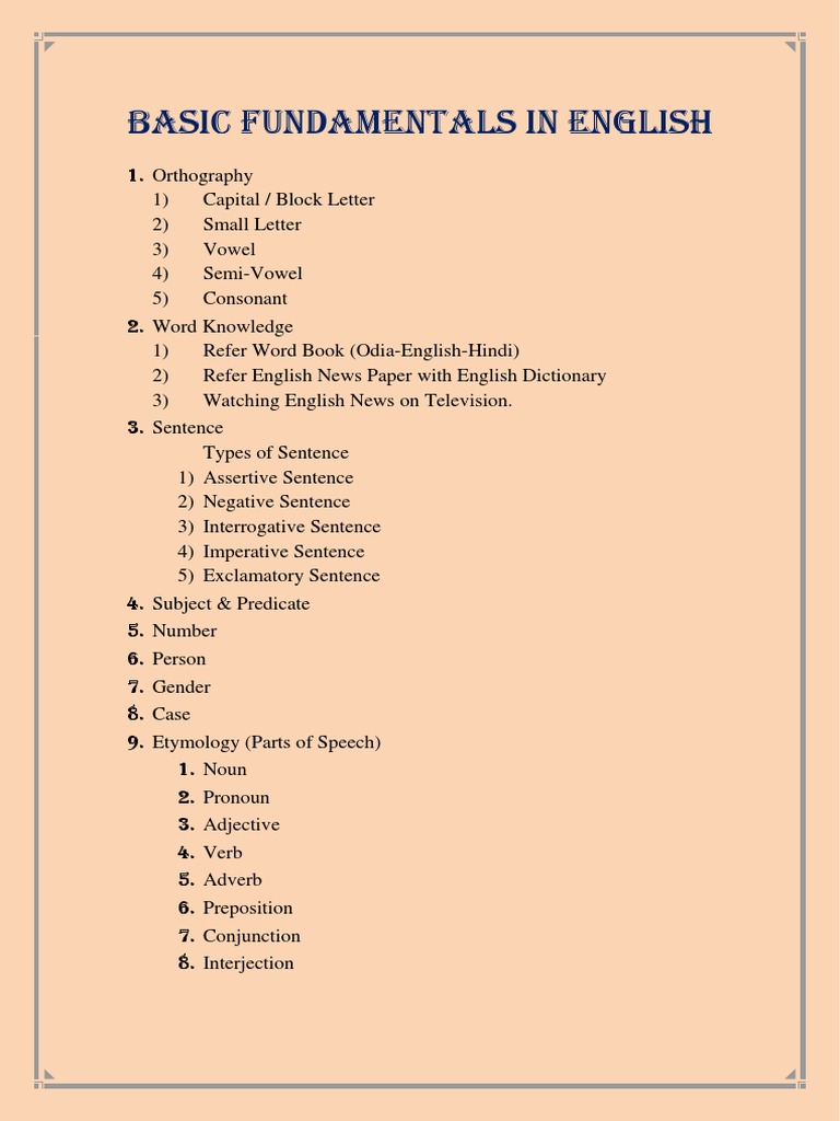 Basic Fundamentals in English | PDF