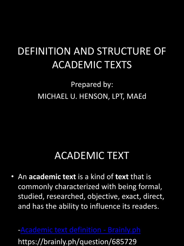 Definition and Structure of Academic Texts | PDF | Paragraph | Essays