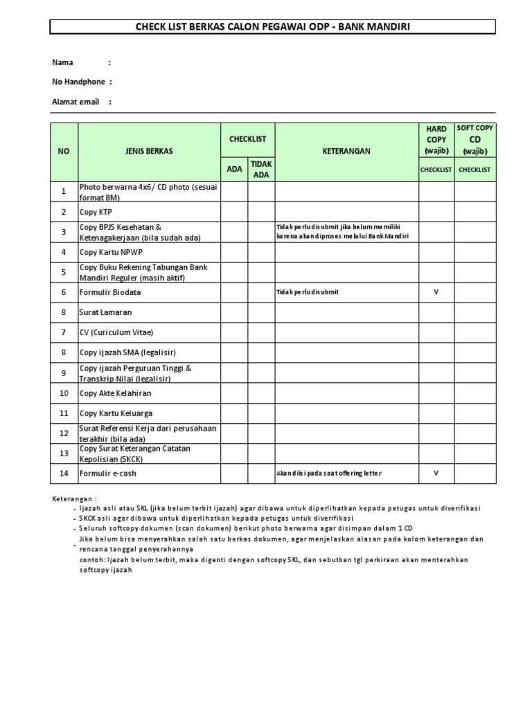 Check List Kelengkapan Dokumen ODP - Rev 12.01.18 PDF | PDF