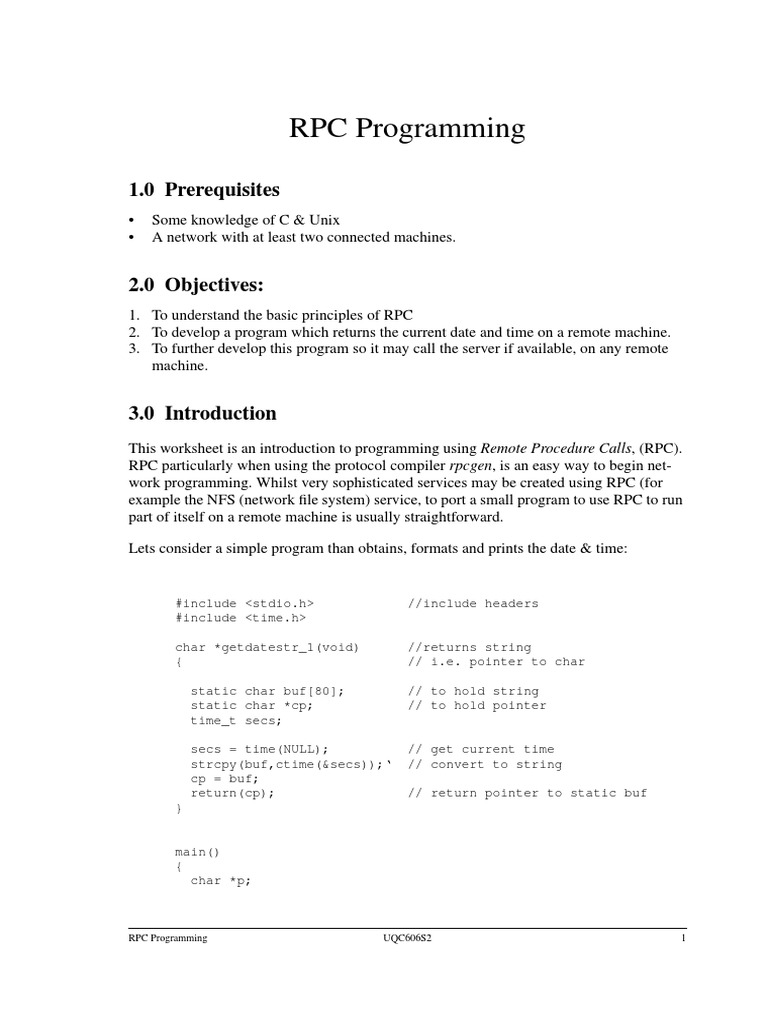 RPC Programming: 1.0 Prerequisites | PDF | C (Programming Language ...
