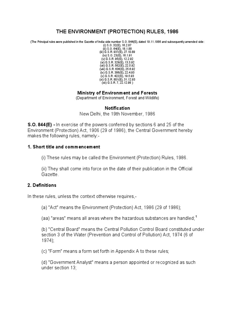 Environment Protection Rules 1986 | PDF | Air Pollution | Controlled ...