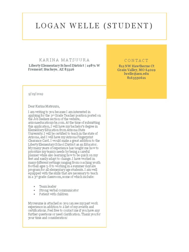 3rd Grade Teacher Application Letter | PDF | Career & Growth | Social ...
