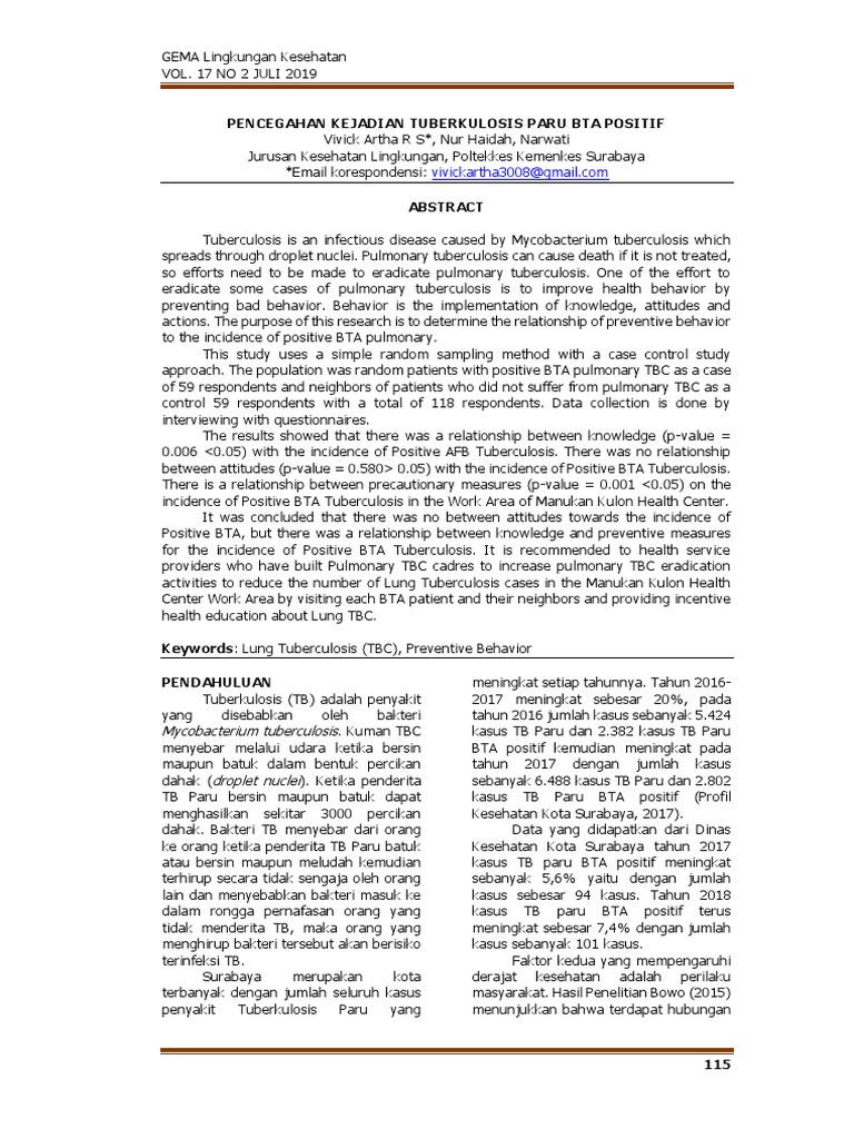 Pencegahan Kejadian Tuberkulosis Paru Bta Positif: Mycobacterium ...