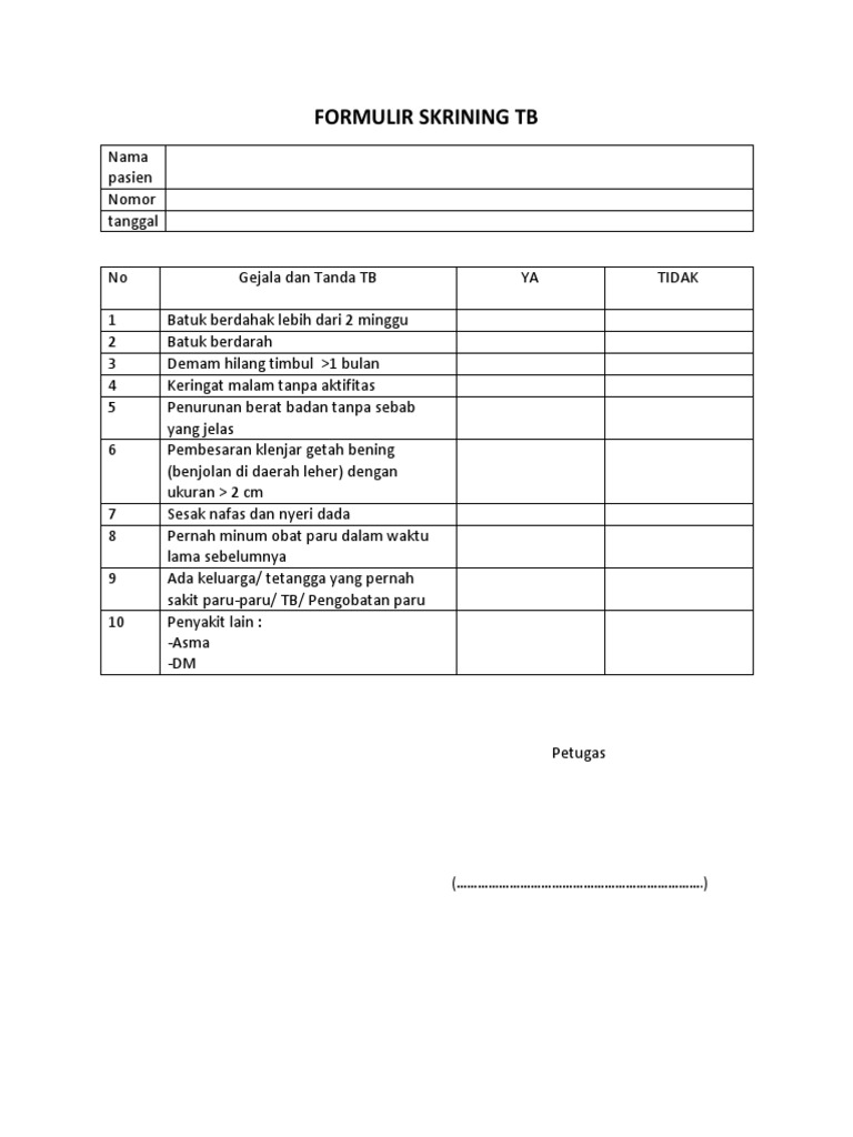 Formulir Skrining TB | PDF